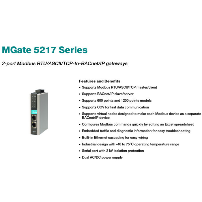 Jual ready stok MOXA Mgate 5217I-600-T 2-port Modbus RTU/ASCII/TCP-to-BACnet/IPGateway | Shopee ...