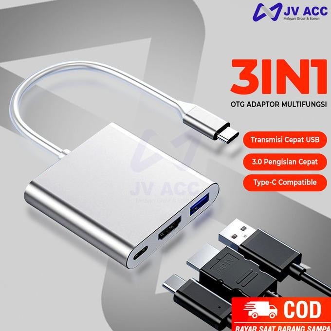 Jual KABEL OTG ADAPTER 3IN1 CONVERTER USB TYPE C TO HDMI | Shopee Indonesia