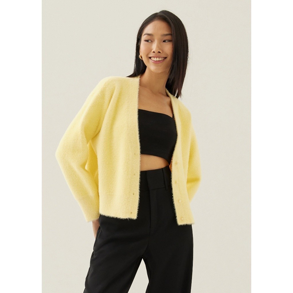 Jual Love, Bonito - Cardigan Wanita - Gayla Fuzzy Knit V-neck Cardigan ...
