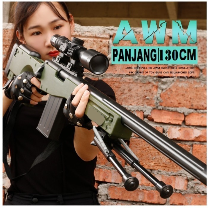 Jual 130 Cm Mainan Anak Jumbo Pist Fullset Awm M24 Peluru Nerf Busa Shot | Shopee Indonesia