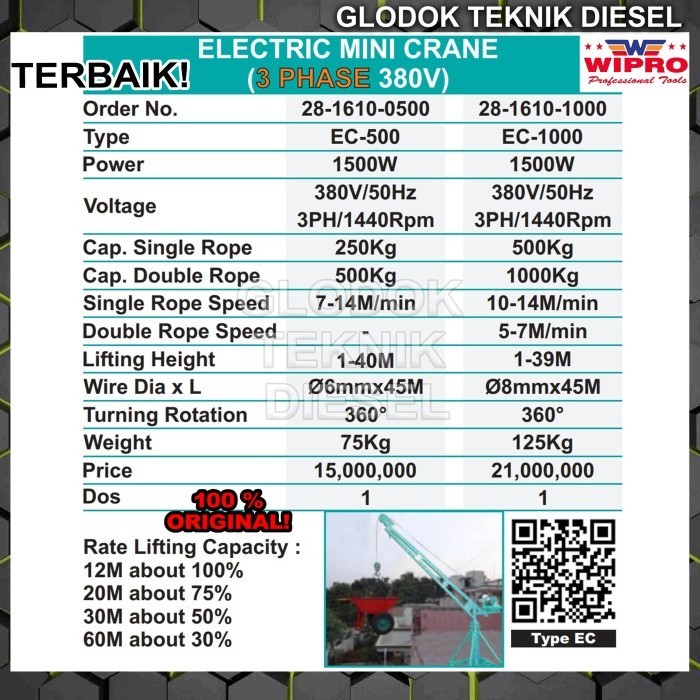 Jual Wipro Electric Mini Crane 1000 & 500 Kg 3 Phase 1 Ton Material ...