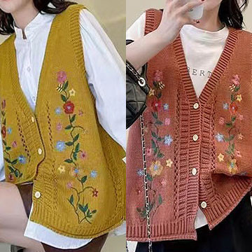 Jual VEST ROMPI RAJUT BIRU HIJAU ORANGE KUNING COKLAT BORDIR BUNGA ...