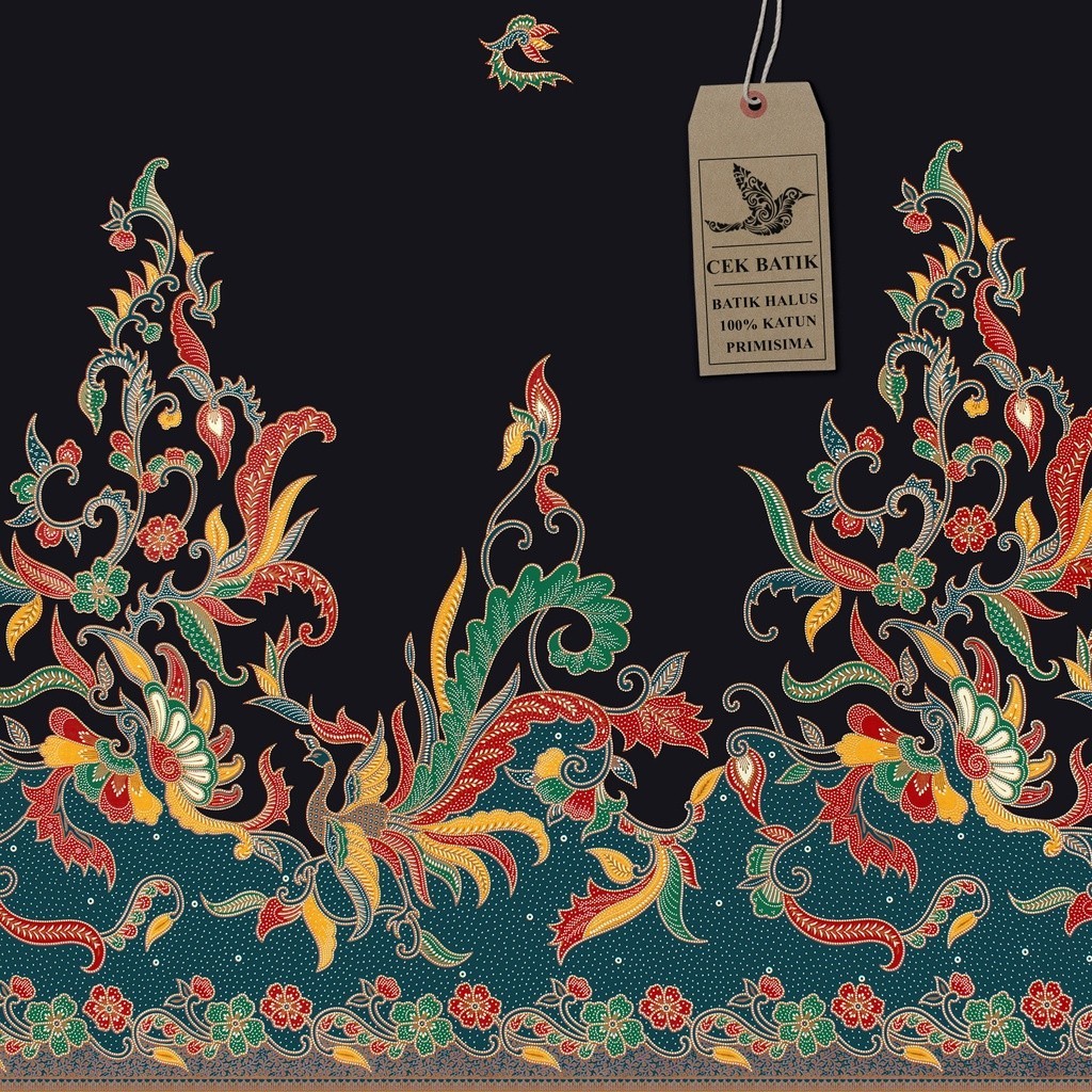 Jual kain batik - Motif Batik Burung Merak & Bunga Anggun Warna Hitam ...