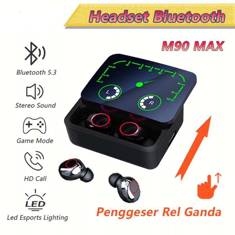 Jual TWS M90 MAX HEADSET BLUETOOTH WIRELESS GAMING EARPHONE WITH POWERBANK | Shopee Indonesia