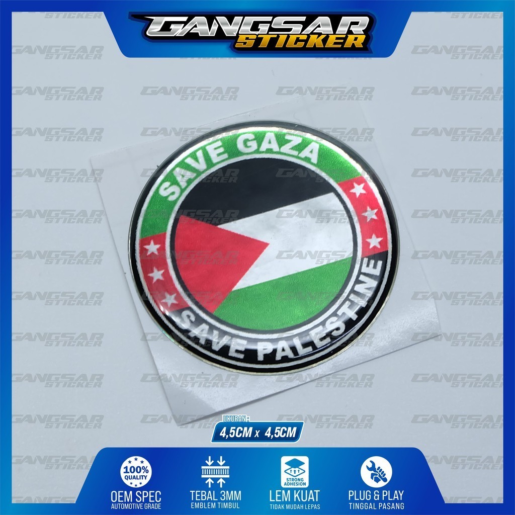 Jual emblem timbul save gaza / stiker save palestine bulat / stiker ...