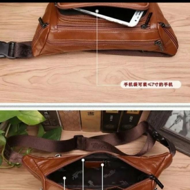 Jual Tas Pinggang Kulit Asli Waist Bag Pria Import Tas Dada Tas Hp ...