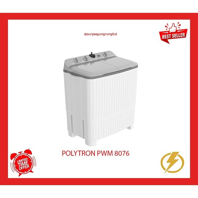 Jual MESIN CUCI POLYTRON DUA TABUNG 8 KG 220 WATT - PWM 8076 | Shopee ...