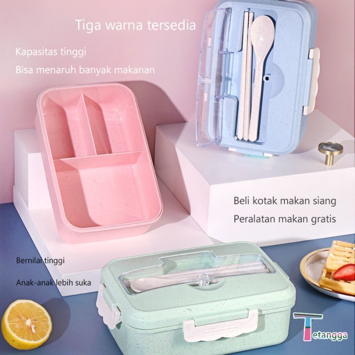 Jual Lunch Set Kotak Bekal Makan Wheat Straw Gandum 850Ml 4 In 1 | Shopee Indonesia