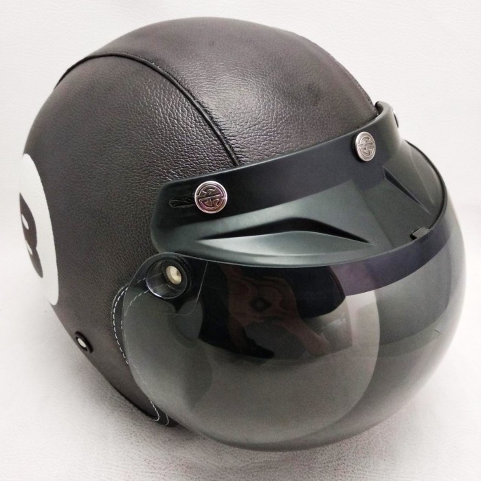Jual Helm Go Retro Kulit Motif 8 Black Kaca Bubble Hallface Helmet | Shopee Indonesia