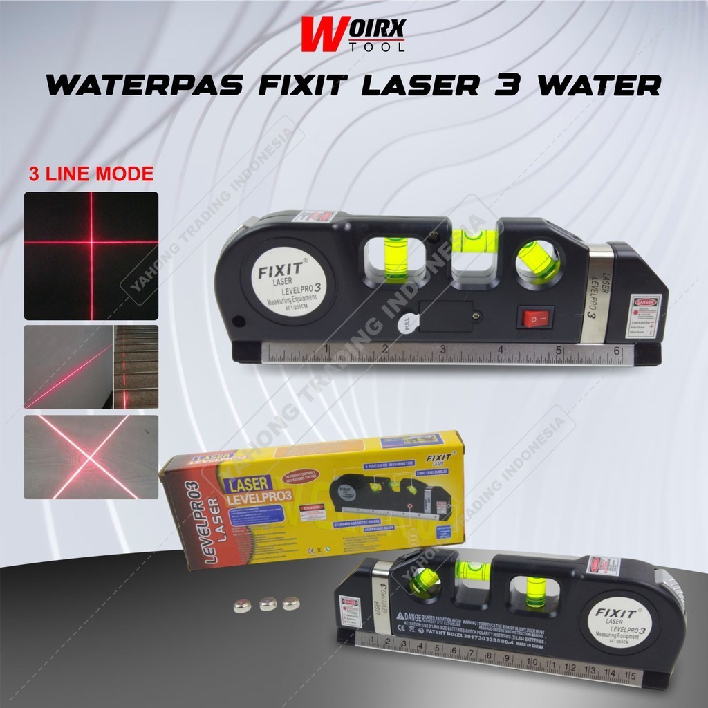 Jual Waterpass Fixit Level Pro 3 Water Pass Meteran Laser up to 250 Cm ...