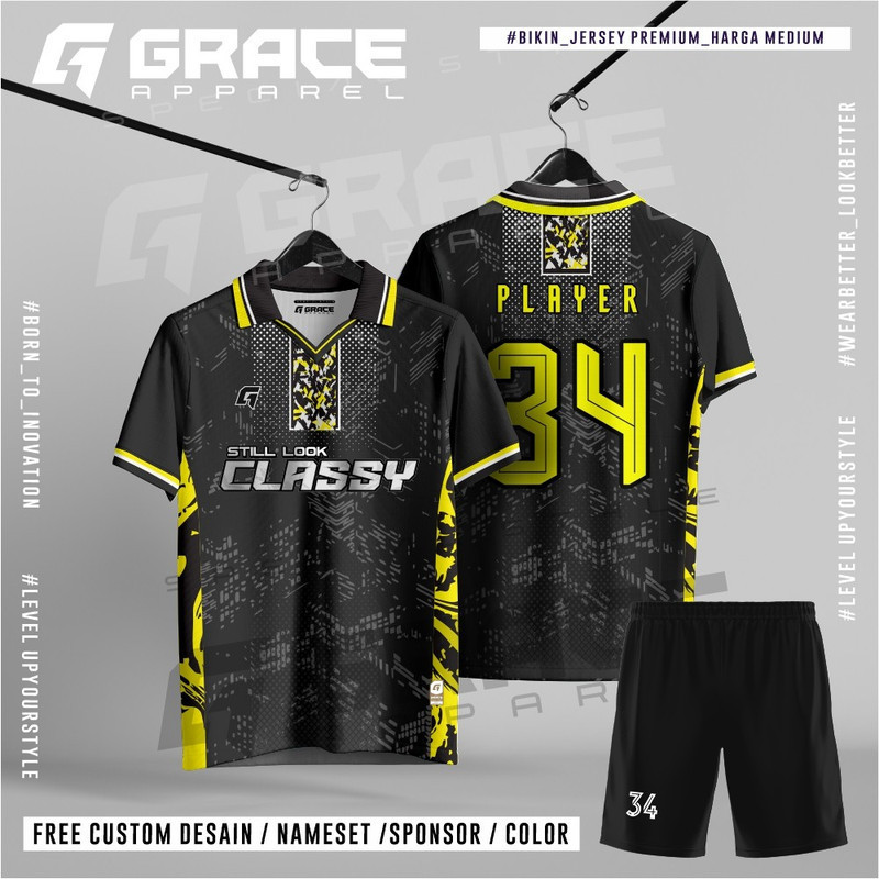 Jual PREMIUM JERSEY KAOS SANTAI BERKERAH KUNING BATIK HITAM RACING KAOS ...