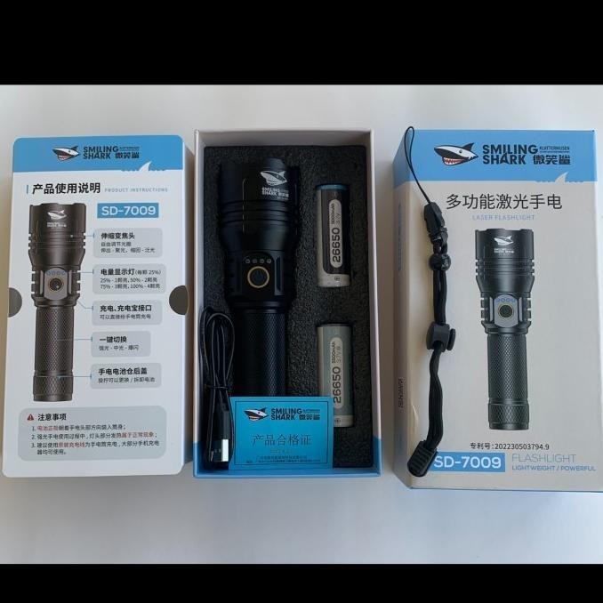 Jual SENTER SMILING SHARK SD 7009 LED M80 LASER ZOOM TORCH LIGHT ...
