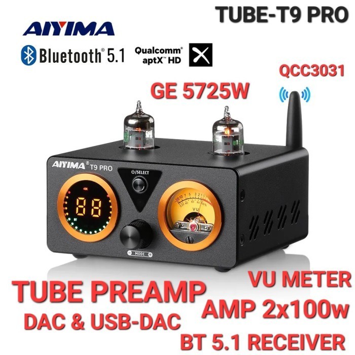 Jual AIYIMA TUBE-T9 PRO BT5.1 Tube Preamp, Amp 2x100w & USB-DAC DAC | Shopee Indonesia