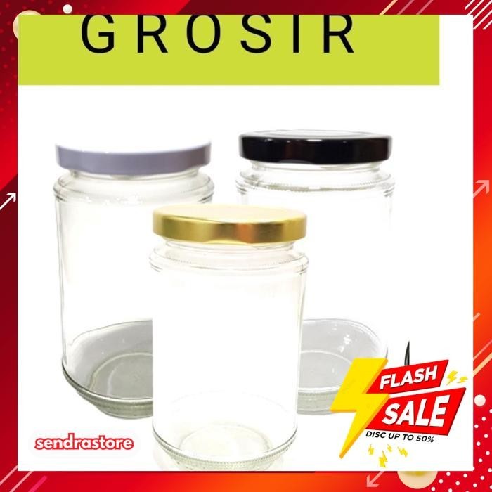 Jual 330ML BOTOL KACA SILINDER JAR TOPLES KACA 330ML + TUTUP GOLD ...