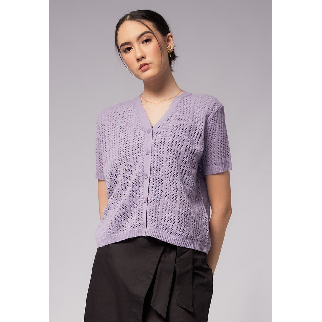 Jual Executive Openwork Short Sleeve Knit Top Lilac | Shopee Indonesia