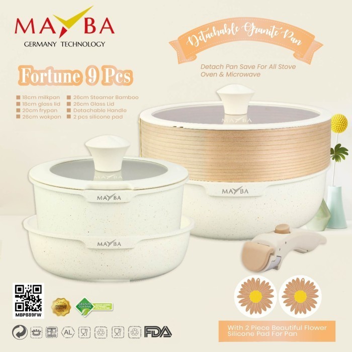 Jual Panci Set Detachable 9 Pc Mayba Fortune White Granite (Oven ...