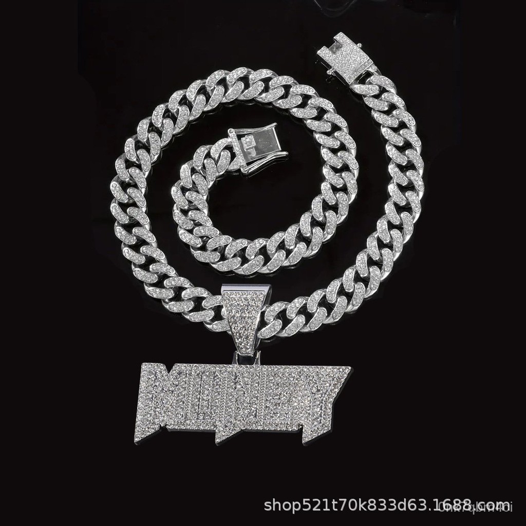 Jual Full Diamond Cuban Link Chain Necklace Butterfly Clasp Nameplate ...