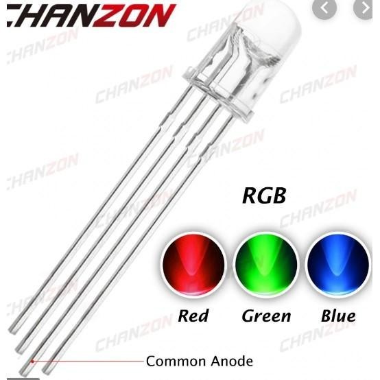 Jual LED RGB Clear Common Cathode 5mm Transparan 4 Pin Tri Color Katoda ...