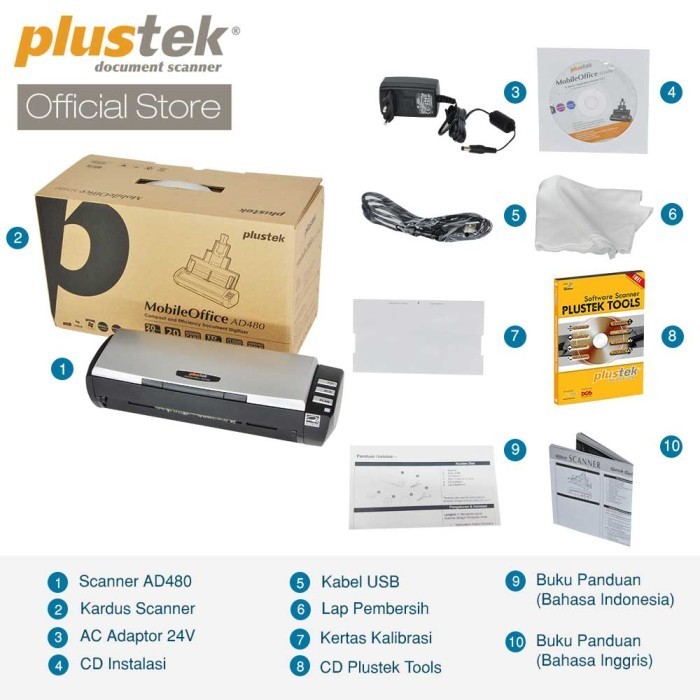 Jual Scanner Plustek Mobileoffice Ad480 - 20 Lembar/Menit (F4/Folio ...