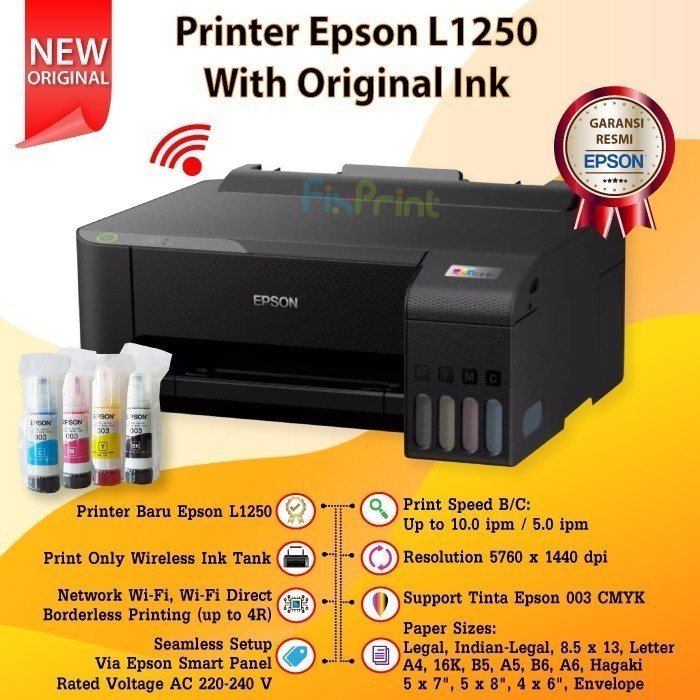 Jual BEBAS ONGKIR - Epson EcoTank L1250 A4 Wi-Fi Ink Tank Printer L ...
