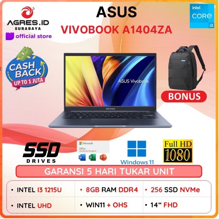Jual Asus Vivobook A1404Za I3 1215 8Gb 256Ssd W11 + Ohs | Shopee Indonesia
