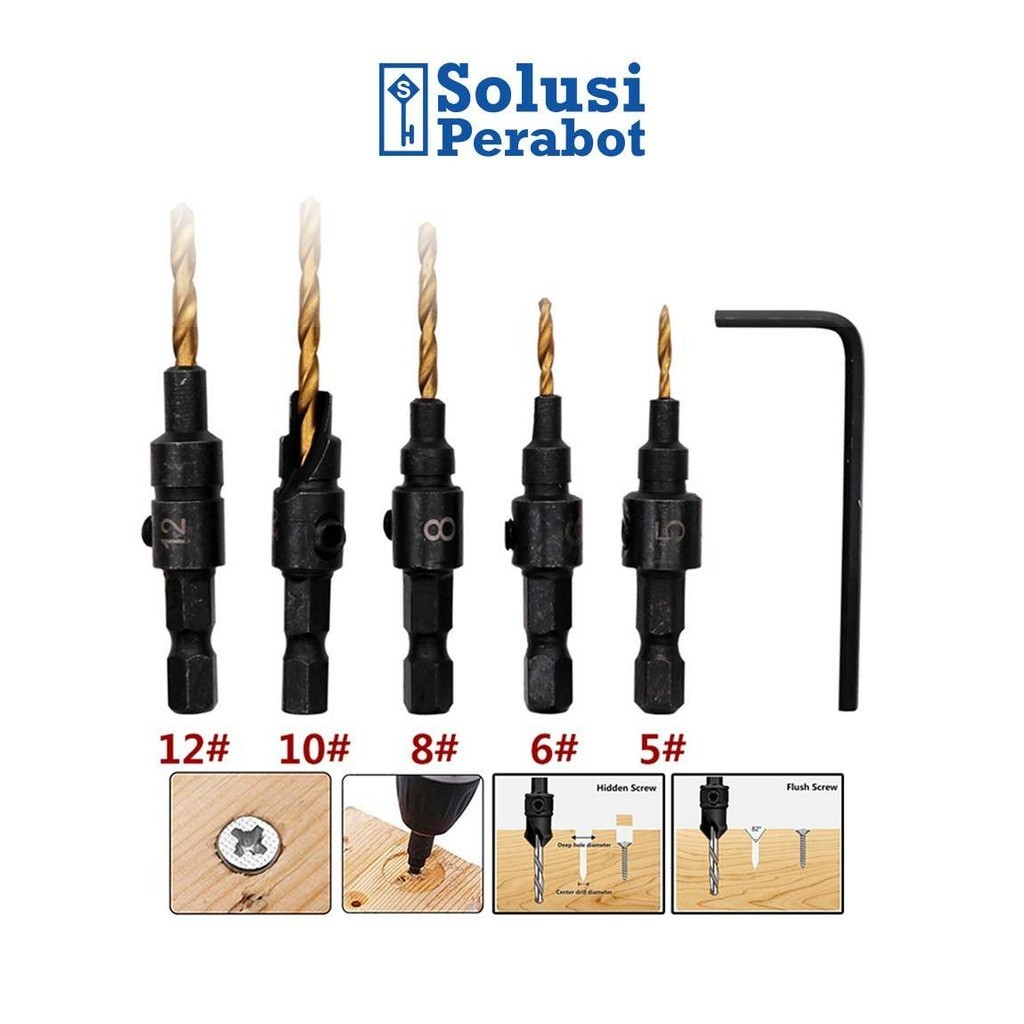 Jual Mata Bor Countersink 5 in 1 SP / Kayu Pilot Hole Drill Aluminium ...