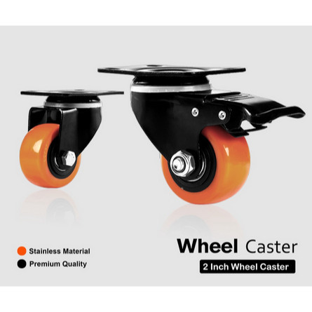 Jual Fukuda Roda Kastor 2 Inch Orange Tebal Plus Rem / Castor Swifel ...