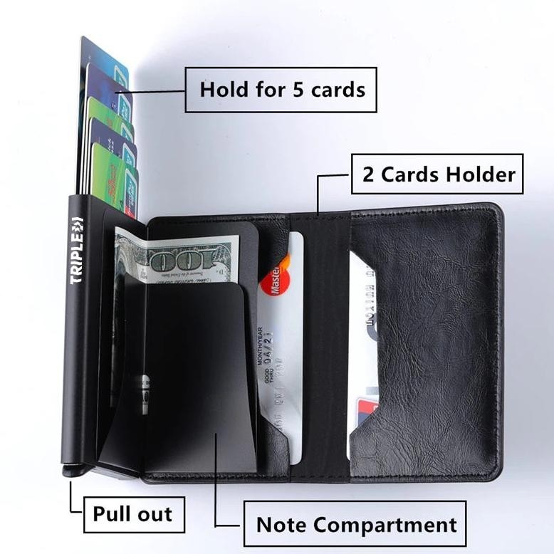 Jual rf-45 TRIPLEDI Dompet Kartu Lontar Anti Scan RFID Block Auto Pop ...