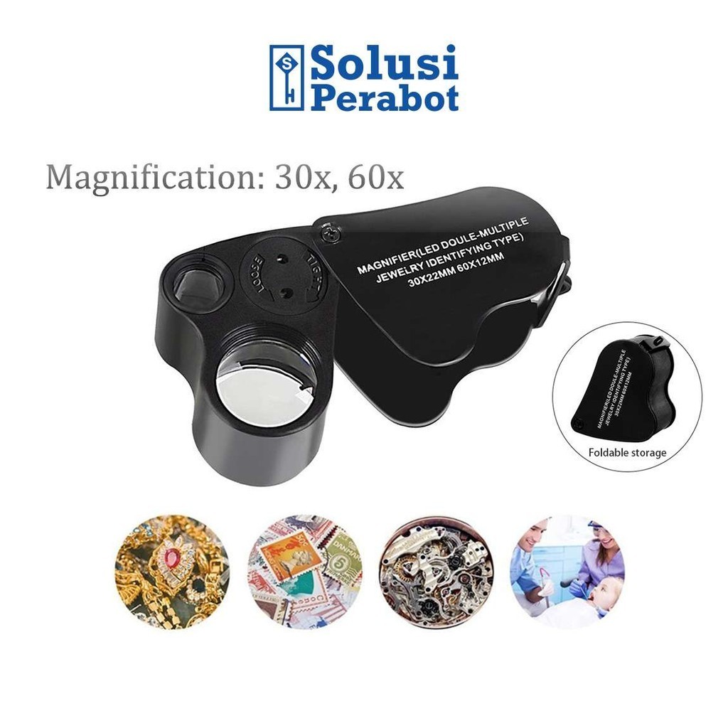 Jual Kaca Pembesar Geologi LED 30x 60x AB70 SP / Perhiasan Batuan / Lup ...