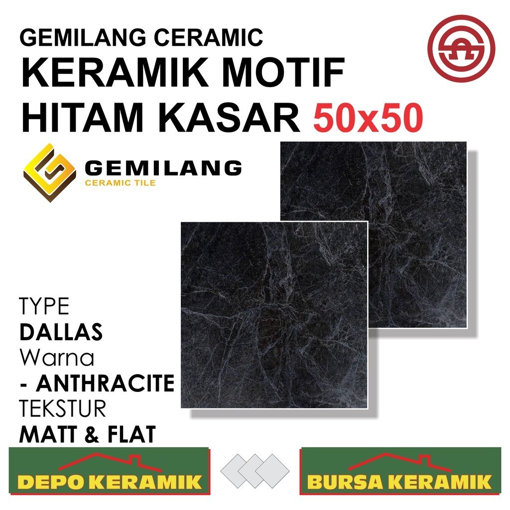 Jual Keramik Hitam Motif 50x50 DALLAS ATHRACITE -GEMILANG- Matt&Flat ...