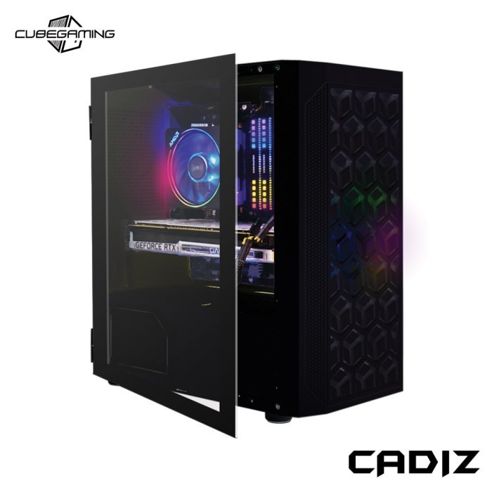 Jual Casing Cube Gaming Cadiz Black - Matx - Left Side Glass Door ...
