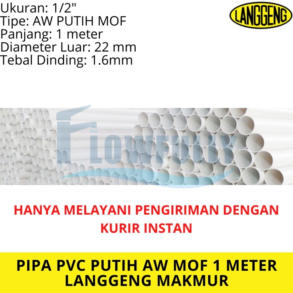 Jual PIPA AIR PVC PUTIH AW 1/2 INCH 22 MM ECER 1 METER PARALON LANGGENG ...