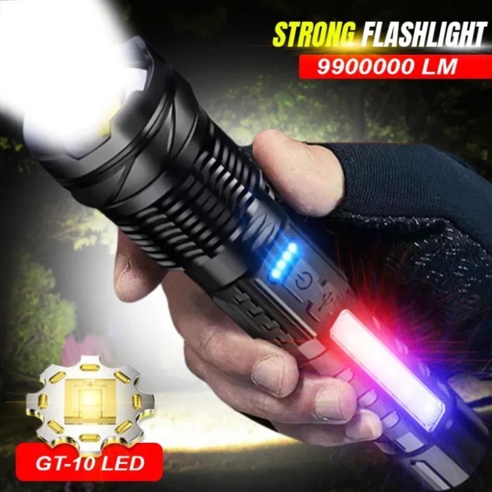 Jual Senter Led Terang 90000 Lumens Zoom White Laser Gt-10 Usb Charge ...