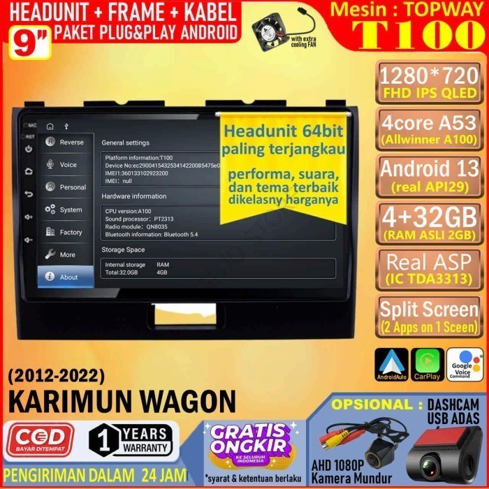 Jual Paket Headunit Android 9 inch + Frame + Soket PNP Suzuki Karimun ...