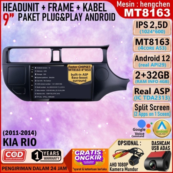 Jual Headunit Android MT8163 2/32GB QLED+ Frame 9 inch KIA RIO 2012-2014 | Shopee Indonesia