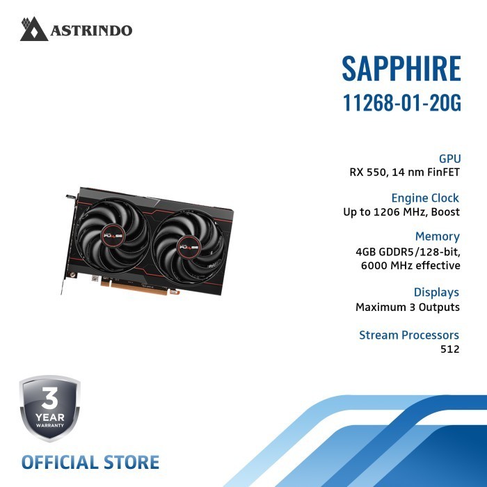 Jual SAPPHIRE PULSE RADEON RX 550 4GB GDDR5 GRAPHICS CARD KIPAS VGA ...