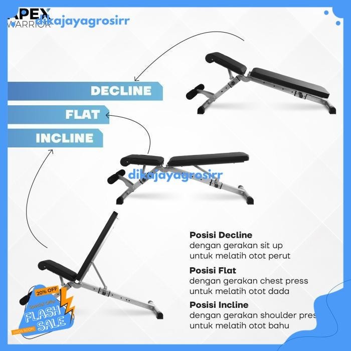 Jual APEX WARRIOR ADJUSTABLE SIT UP INCLINE DECLINE GYM FITNESS BENCH ...