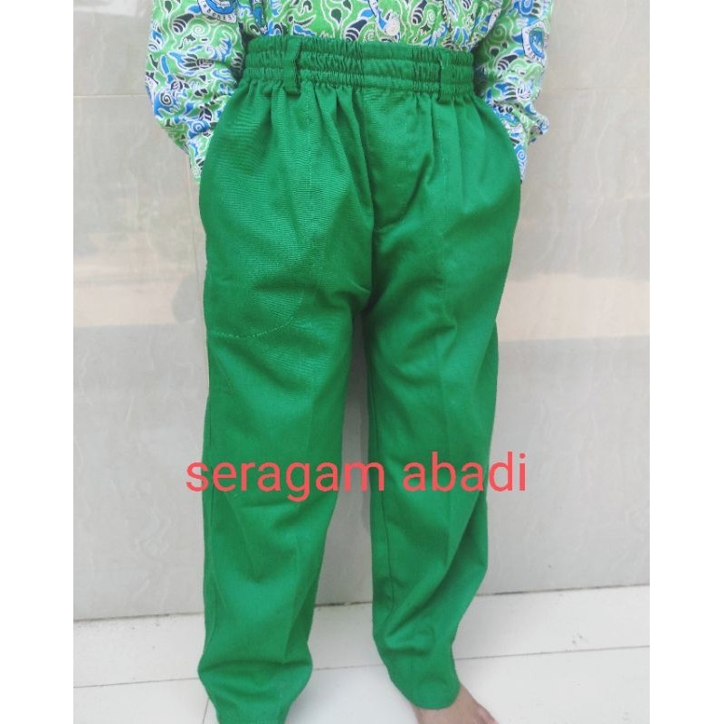 Jual celana panjang hijau sekolah tk sd, smp pinggang full karet / celana panjang hijau | Shopee ...