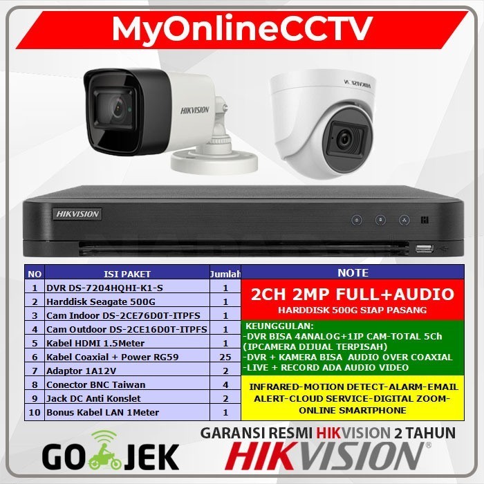 Jual Paket Cctv Hikvision 2Ch 2Mp Full Audio Siap Pasang Hdd 500G ...