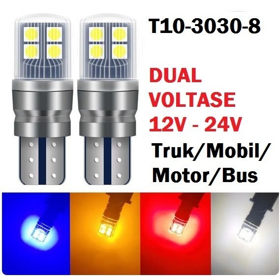 Jual Lampu Led T10 Mobil Motor Bus Truk 8 Smd 24V 12V 12 24 Volt W5W 12 ...