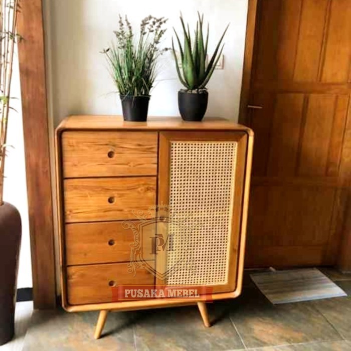 Jual lemari nakas laci, lemari rak kayu, meja rak kayu rotan vintage ...
