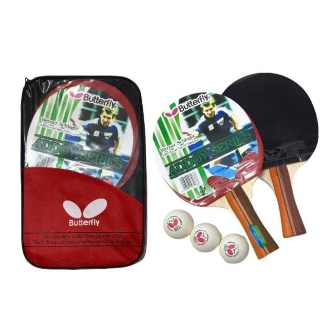 Jual PAKET BAT BET PINGPONG MEJA TENIS BUTTERFLY + FREE 2 BOLA + TAS MERAH | Shopee Indonesia