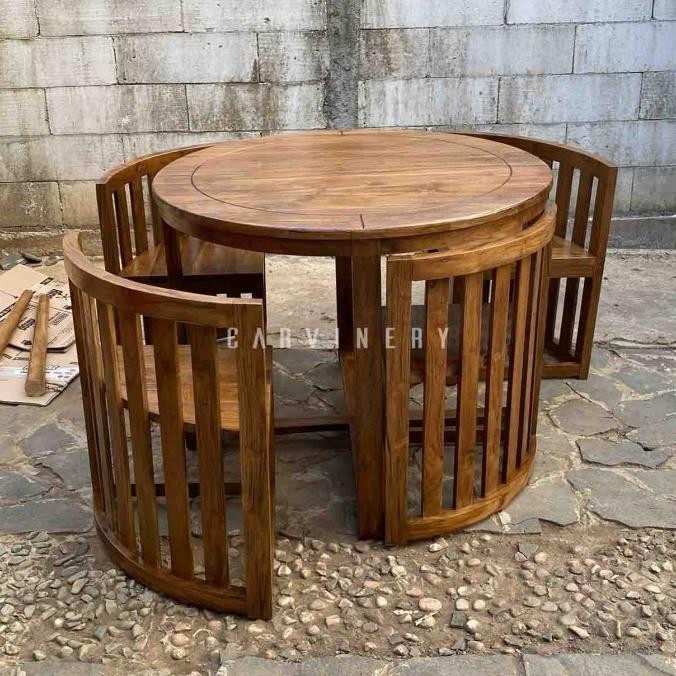 Jual Ready Set Kursi Makan Bundar 4 Kursi Kayu Jati, Set Meja Makan Cafe Derinalaa | Shopee ...