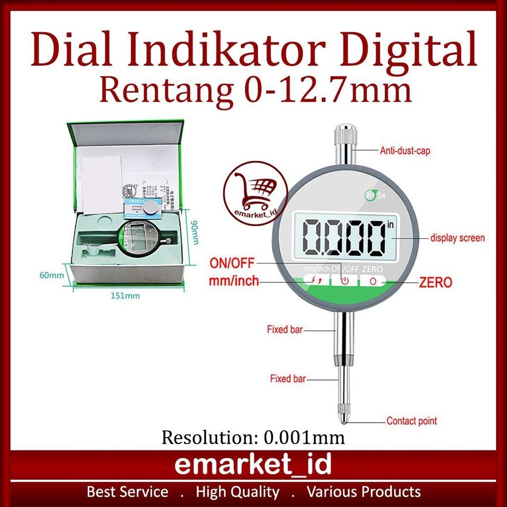 Jual Dial Indicator Digital IP54 0-12.7mm AG98 / 0.001mm Gauge Pengukur Kerataan Bidang / Jarum ...