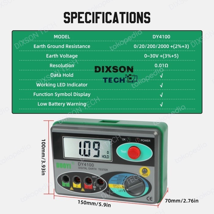 Jual ALAT DIGITAL GROUNDING TESTER EARTH TESTER DOUYI DY4100 (DY-4100 ...