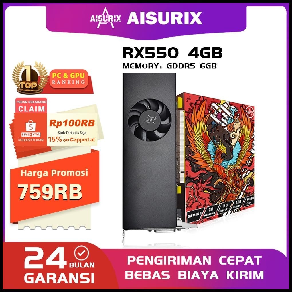 Jual Aisurix Amd Rx 550 4Gb Ddr5 128Bit Graphics Card Dual Fans Gpu ...