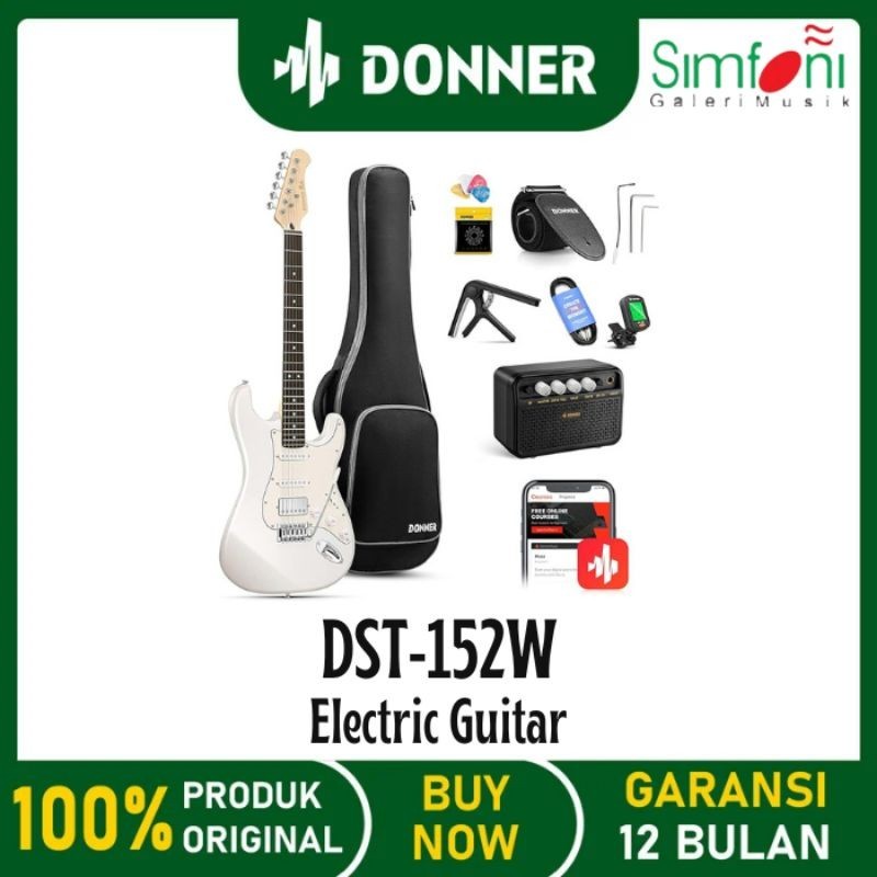 Jual Donner DST-152W Electric Guitar White w/Accessories | Shopee Indonesia