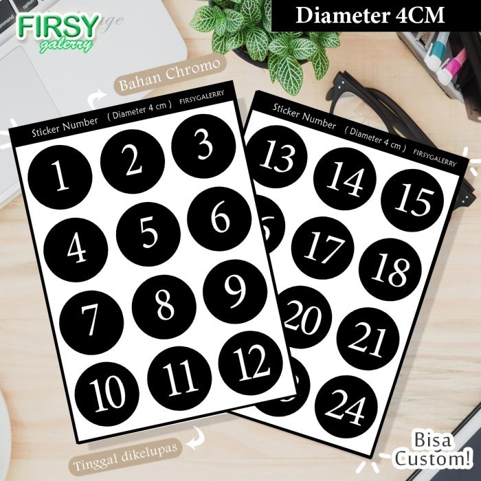 Jual STICKER NOMOR, LABEL NOMOR 4CM, ANGKA 1-100, STICKER NOMOR BULAT ...