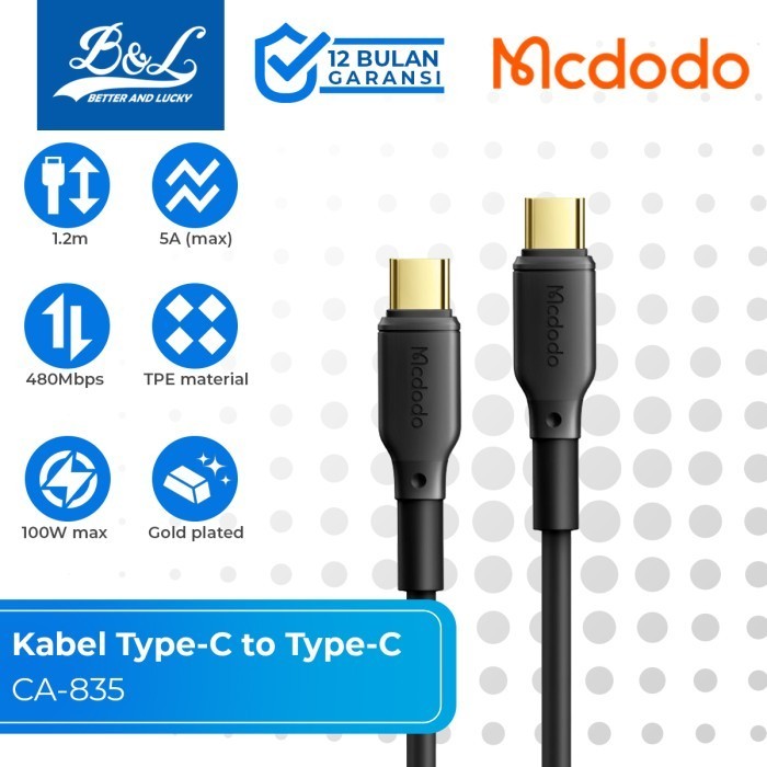 Jual Mcdodo Ca-835 Kabel Data Type-C To Type-C 5A Pd 100W Fast Charging Tpe Material | Shopee ...