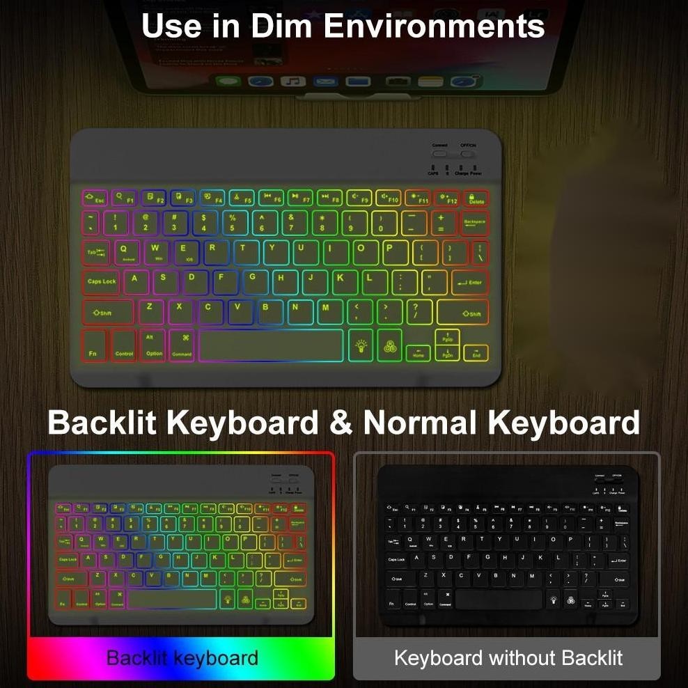 Jual GOOJODOQ 10 Inch Backlit Backlight Wireless Keyboard LED Colorful ...